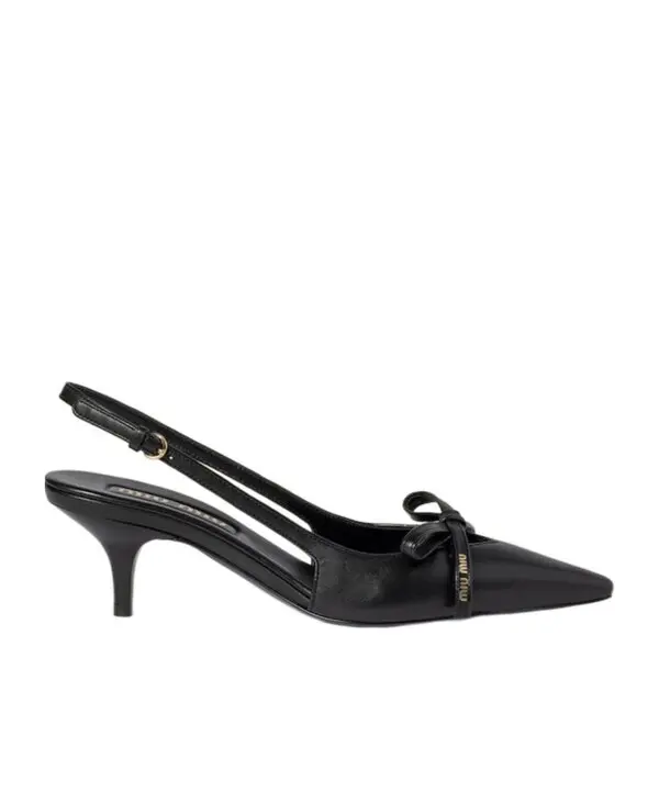 Miu Miu Pointed-toe Slingback Pumps With Bow Detail - Black
