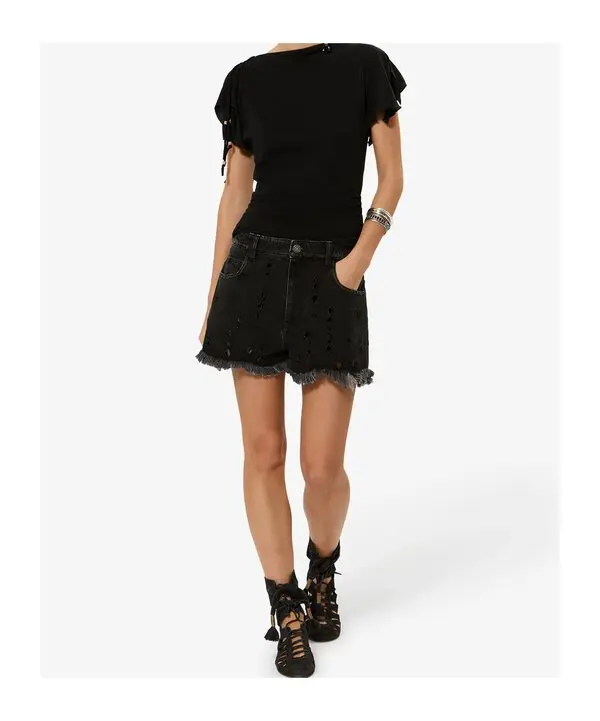 Isabel Marant Étoile Aecia Embroidered Frayed Hem Shorts