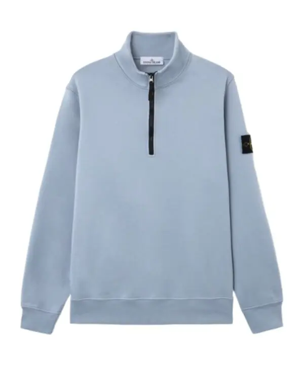 Stone Island Logo Patch Quarter-zip Sweatshirt - Avio Blue