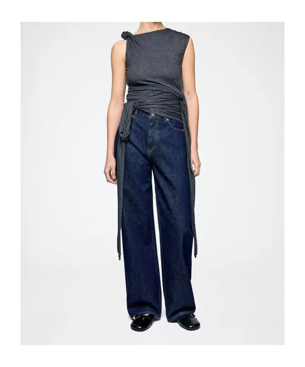 GANNI Tie Detailed Asymmetrical Jersey Top