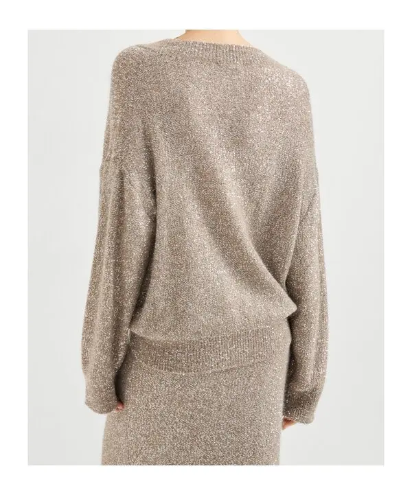 Brunello Cucinelli Metallic V-neck Sweater - Light Brown