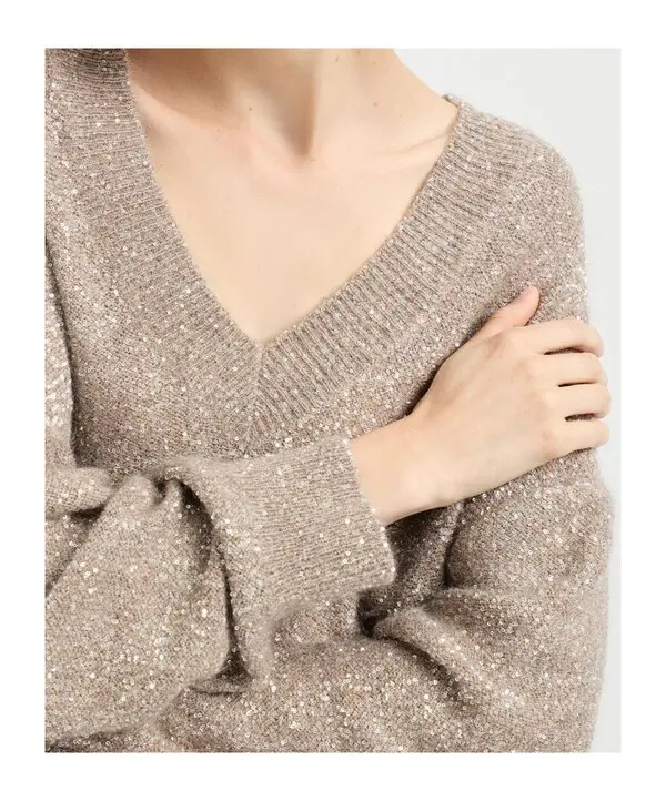 Brunello Cucinelli Metallic V-neck Sweater - Light Brown