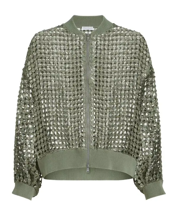 Brunello Cucinelli Sequin Embellished Net Cardigan - Green