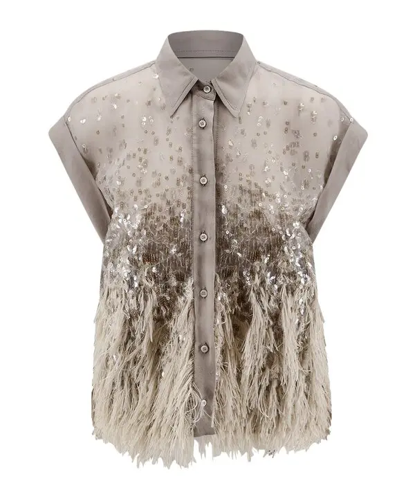 Brunello Cucinelli Sequin And Fringe Embellished Sleeveless Top