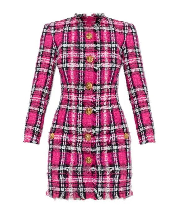 Balmain Checked Tweed Mini Dress