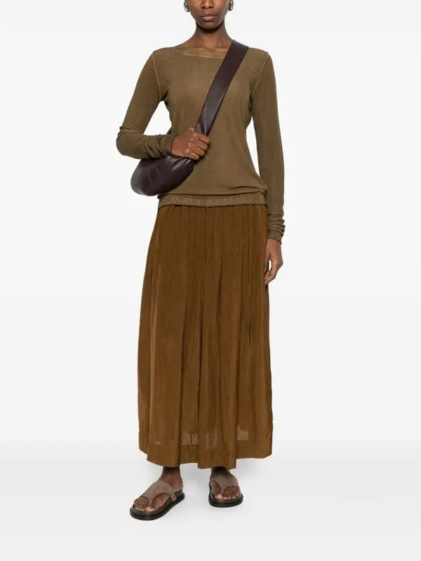 UMA WANG Elastic Waist Pleated Skirt - Brown