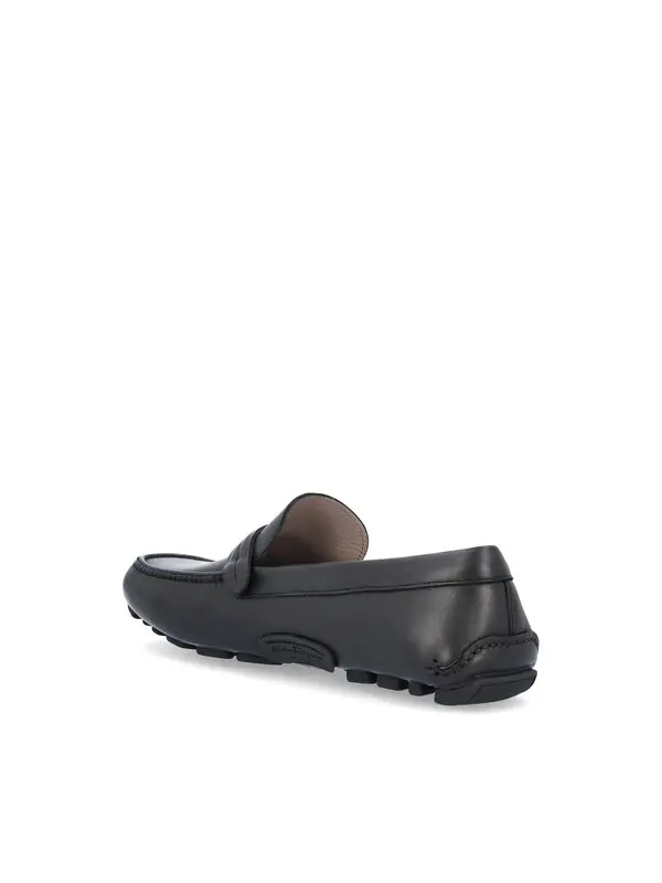 FERRAGAMO Leather Driver Loafers - Black