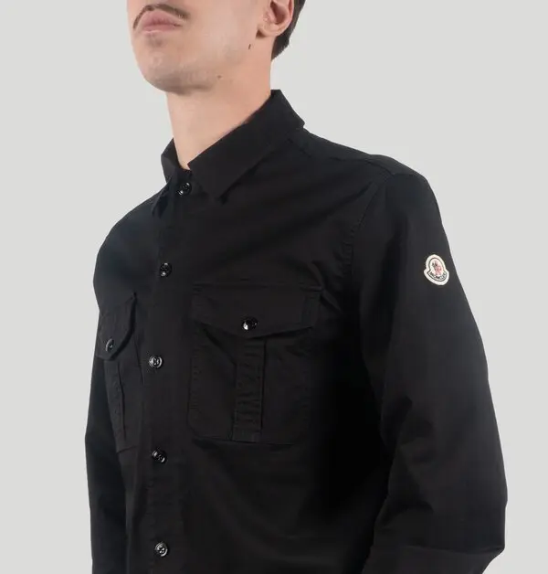 Moncler Logo Patch Gabardine Pocket Overshirt - Black