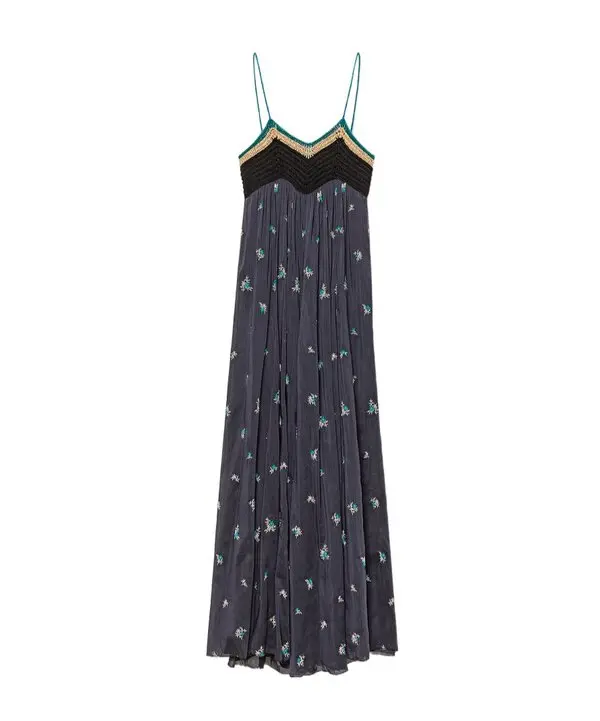 FORTE_FORTE Voile Bustier Dress With Petites Fleurs Embroidery - Midnight Blue