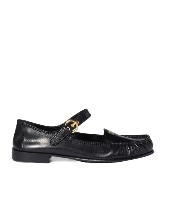 Miu Miu Leather Loafers With Strap Detailing - Black