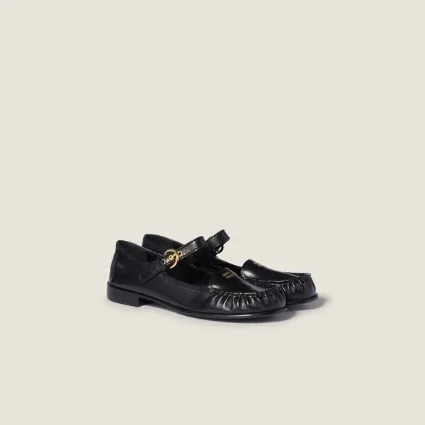 Miu Miu Leather Loafers With Strap Detailing - Black