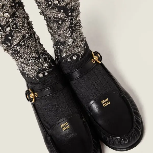 Miu Miu Leather Loafers With Strap Detailing - Black