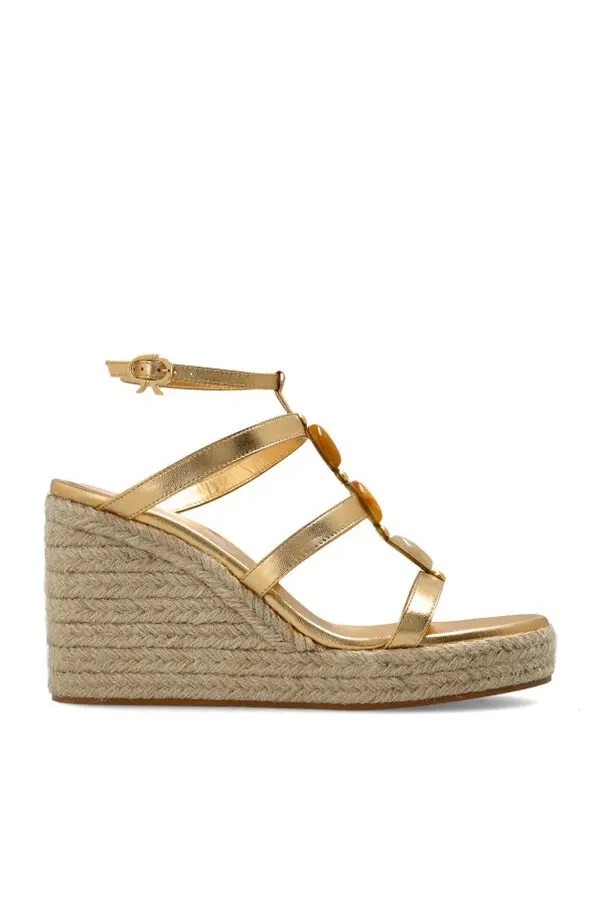 GIANVITO ROSSI Metallic Effect Wedge Espadrille Sandals - Golden
