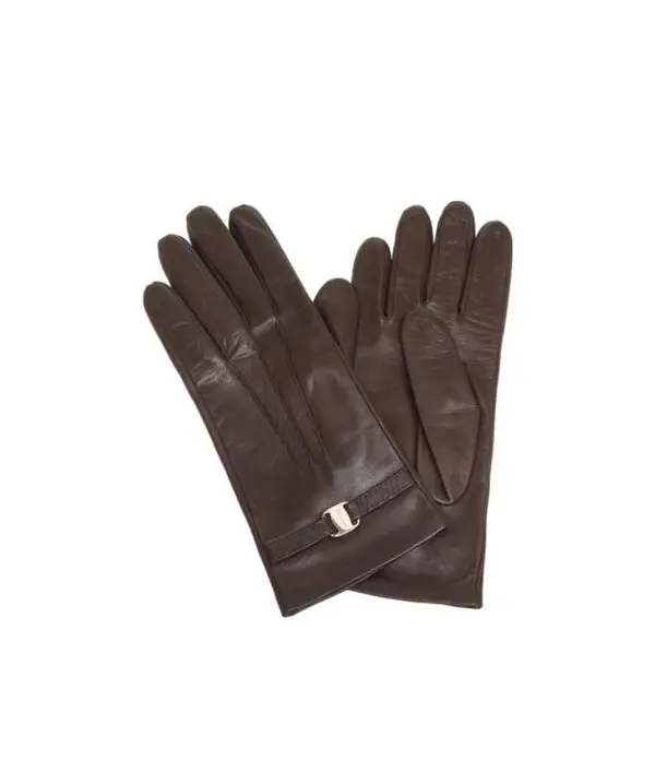FERRAGAMO Leather Gloves With Logo Detail - Brown