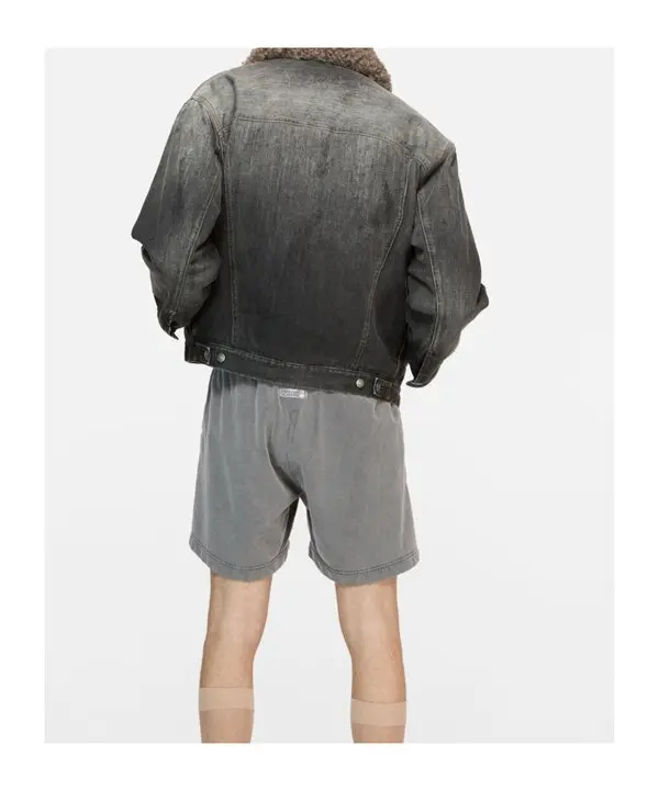 Acne Studios Distressed Denim Jacket With Faux Shearling Collar - Black
