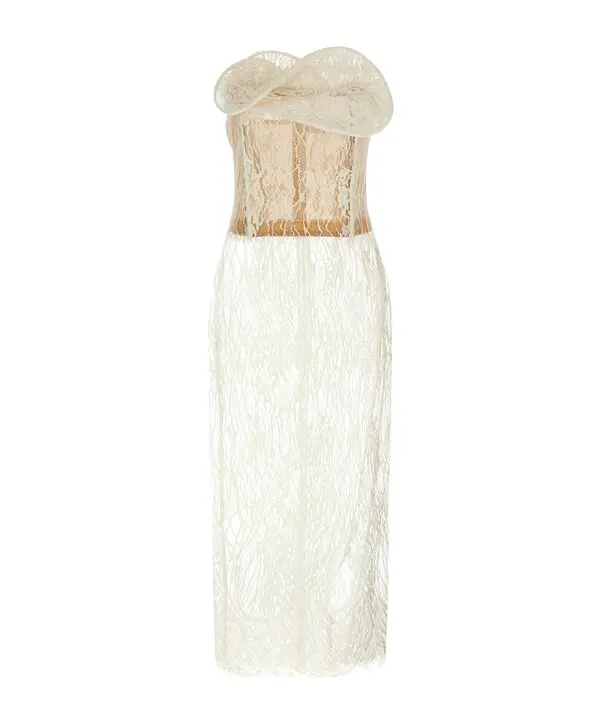 Magda Butrym Sculptural Neckline Lace Corset Dress - White