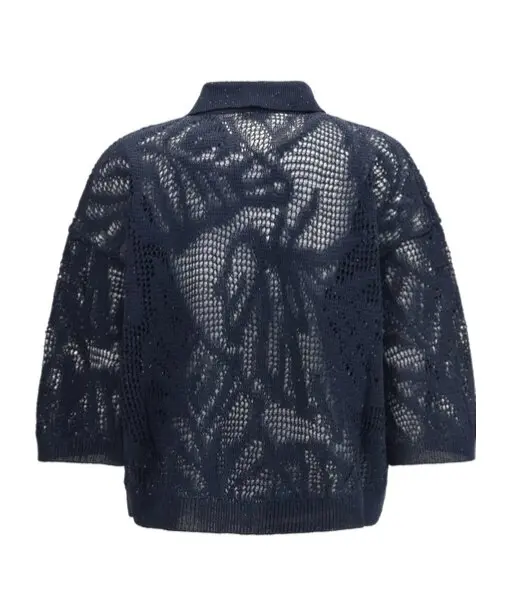 Brunello Cucinelli Open-knit Sequined Polo Knitted Top