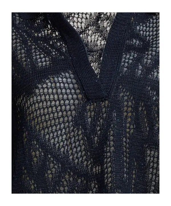 Brunello Cucinelli Open-knit Sequined Polo Knitted Top