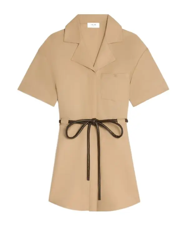 Celine Cotton And Silk Twill Dress With Sheepskin Belt - No