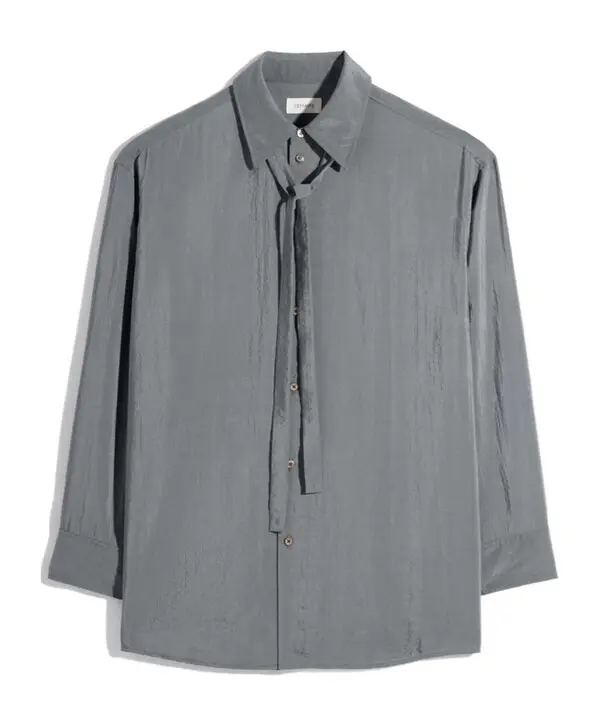 LEMAIRE Pleated Buttoned Shirt With Collar Tie - Aluminum