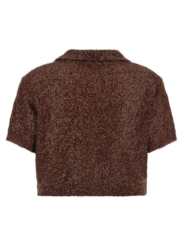 Brunello Cucinelli Sequin Embellished Knit Polo Top