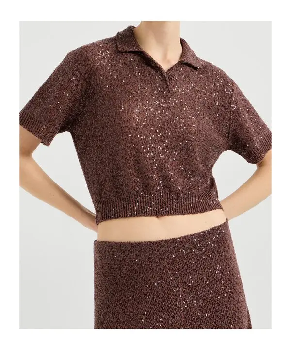 Brunello Cucinelli Sequin Embellished Knit Polo Top