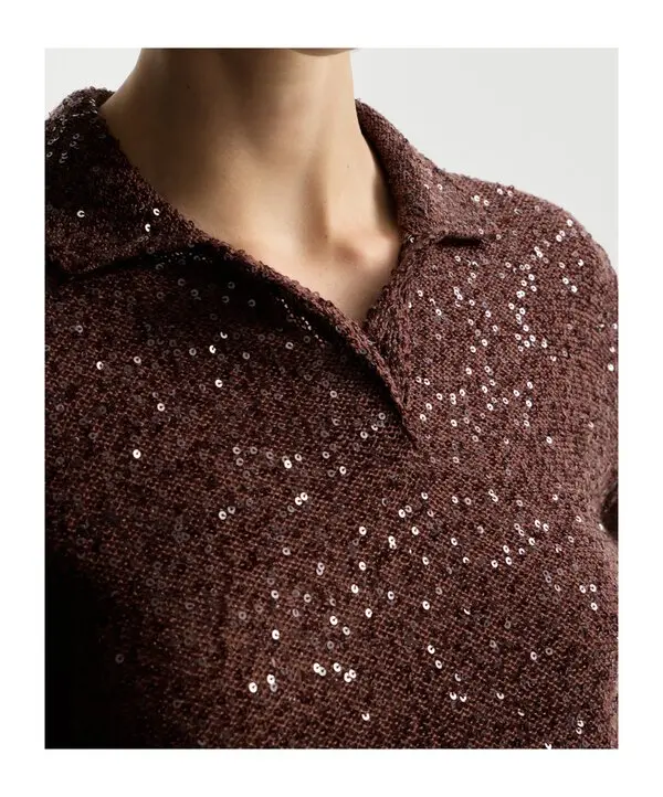 Brunello Cucinelli Sequin Embellished Knit Polo Top