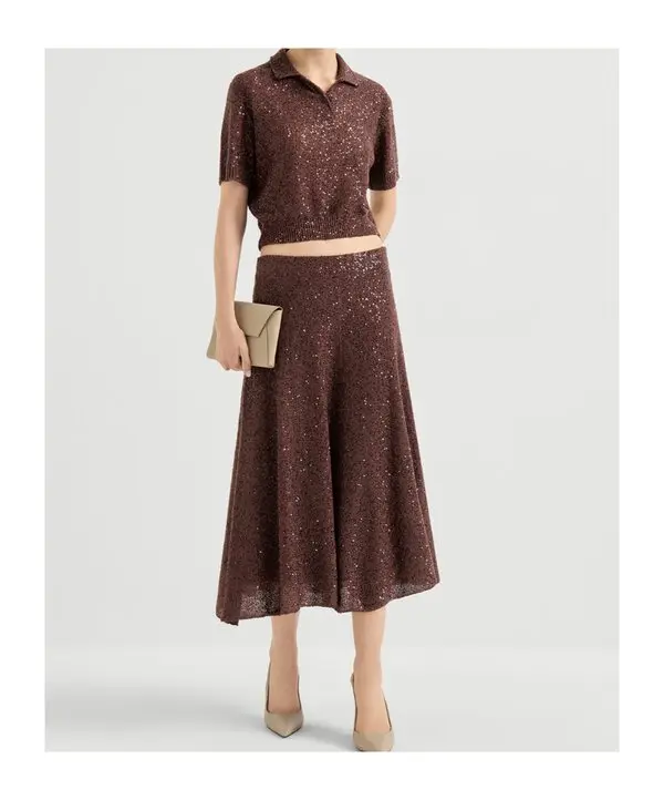 Brunello Cucinelli Sequin Embellished Knit Polo Top
