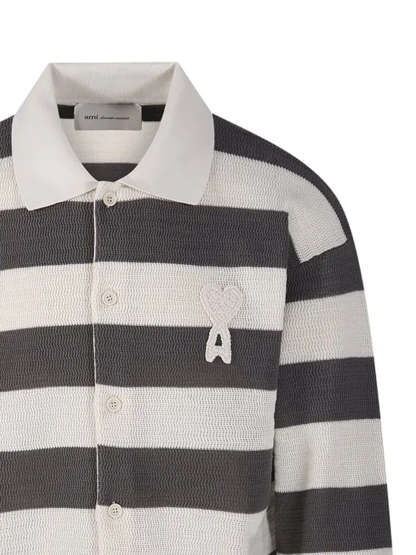 AMI Paris Striped Cardigan With Embroidered Logo