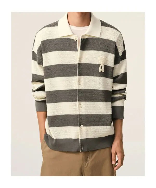 AMI Paris Striped Cardigan With Embroidered Logo