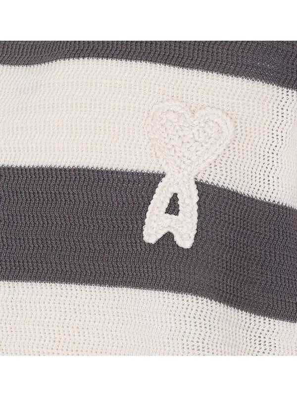 AMI Paris Striped Cardigan With Embroidered Logo