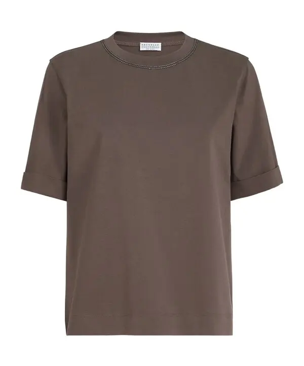 Brunello Cucinelli Shiny Trim Jersey T-shirt - Brown