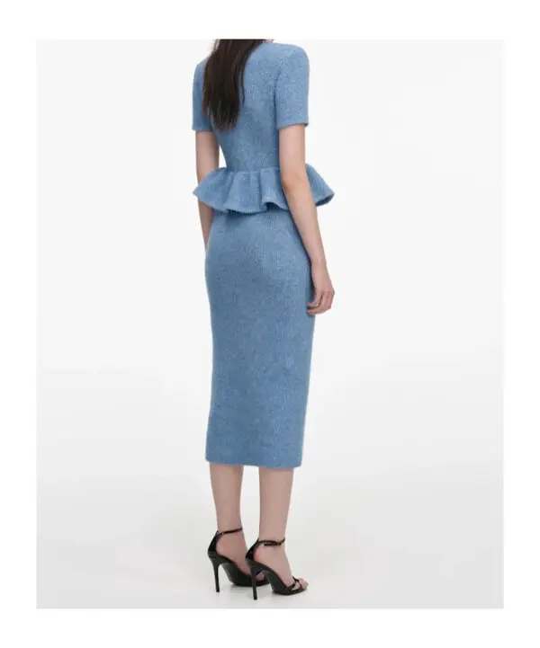 SELF-PORTRAIT Peplum Knitted Midi Dress With Diamanté Trims