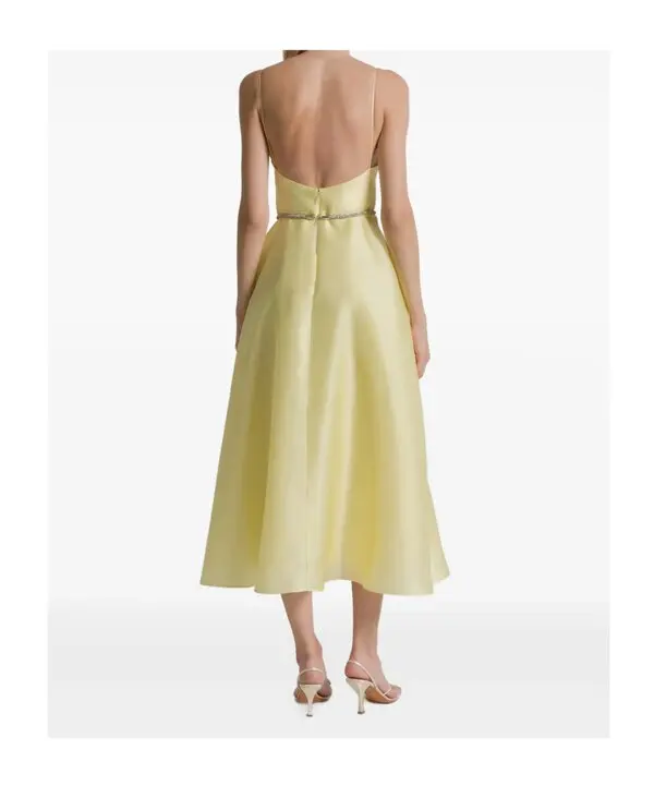 Alberta Ferretti Organza V-neck Spaghetti Strap Midi Dress