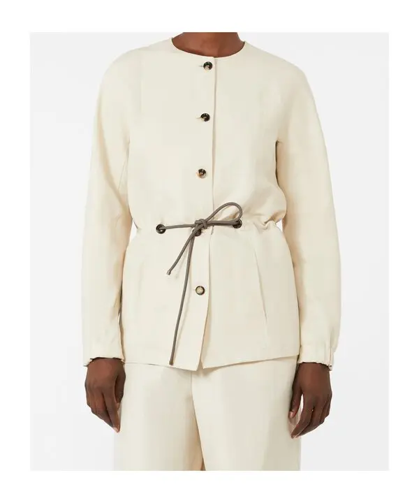 Max Mara Linen And Silk Blend Drawstring Waist Jacket - Light Neutral Color