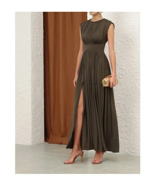 Zimmermann Luna Pleated Maxi Dress - Olv