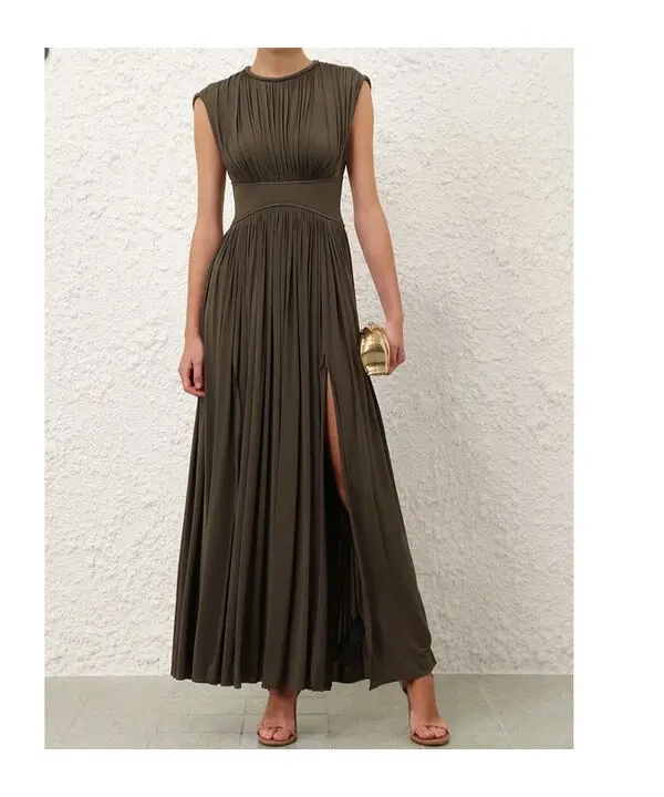 Zimmermann Luna Pleated Column Dress - Olv