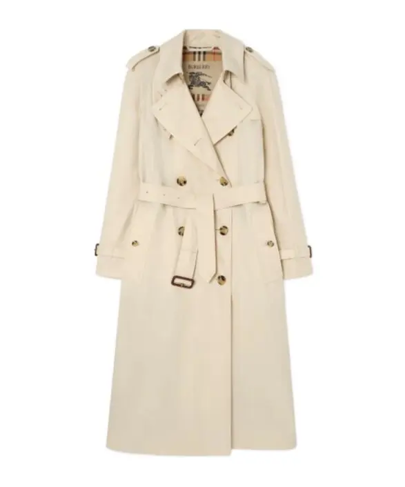 Burberry Long Tropical Gabardine Waterloo Trench Coat - Stone Beige