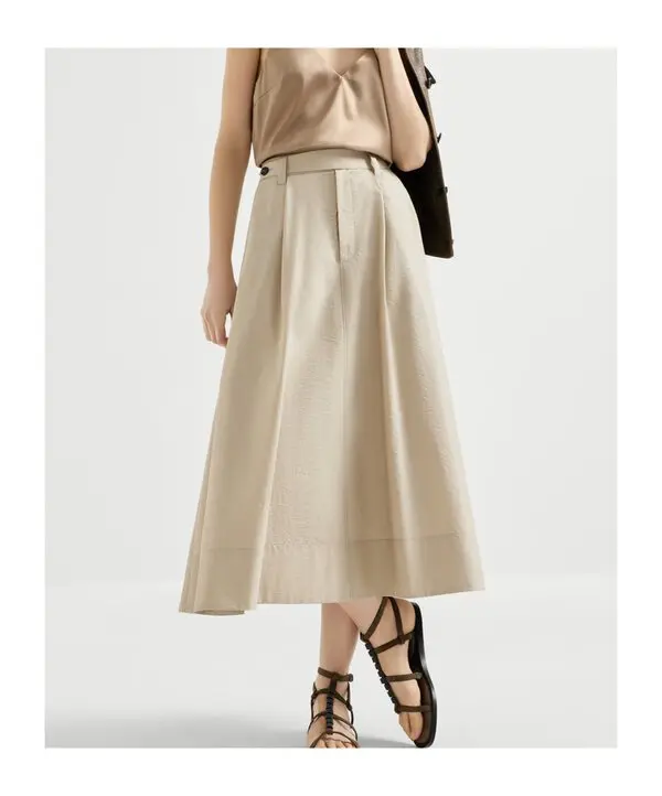 Brunello Cucinelli Poplin Sartorial Skirt - Beige