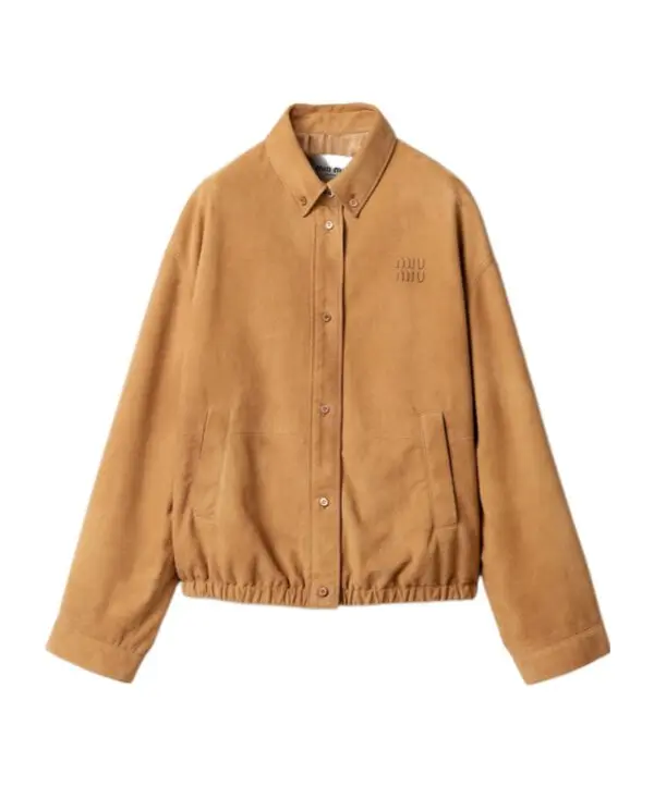 Miu Miu Suede Logo Detailed Button-up Jacket - Brown