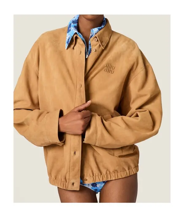 Miu Miu Suede Logo Detailed Button-up Jacket