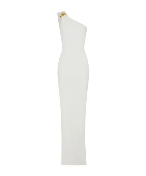 Elisabetta Franchi One-shoulder Milano Stitch Knit Gown - Ivory
