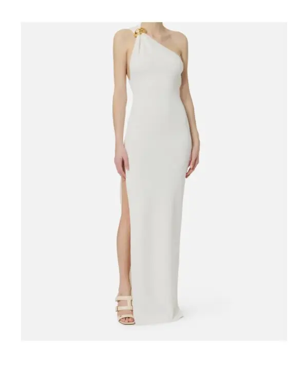 Elisabetta Franchi One-shoulder Milano Stitch Knit Gown - Ivory