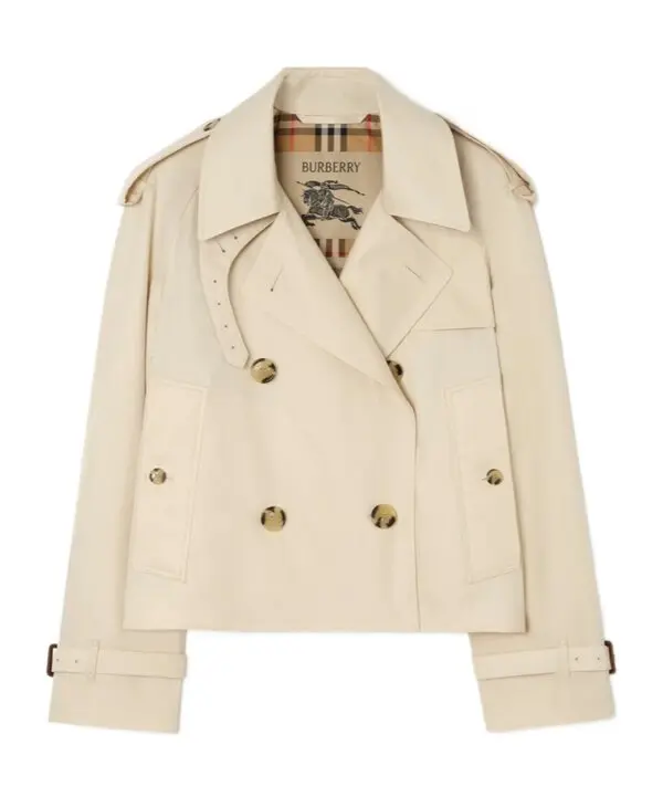 Burberry Cropped Tropical Gabardine Mayfair Trench Jacket - Stone Beige