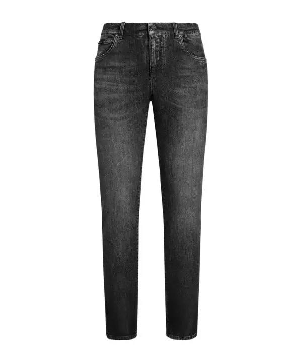 Dolce & Gabbana Logo Plaque Slim Fit Jeans - Black
