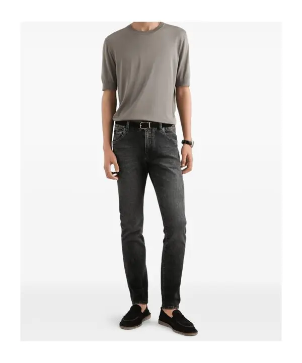 Dolce & Gabbana Logo Plaque Slim Fit Jeans - Black