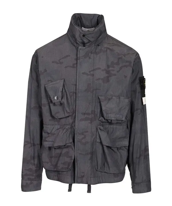 Stone Island Logo Patch Zip-up Jacket - Blue
