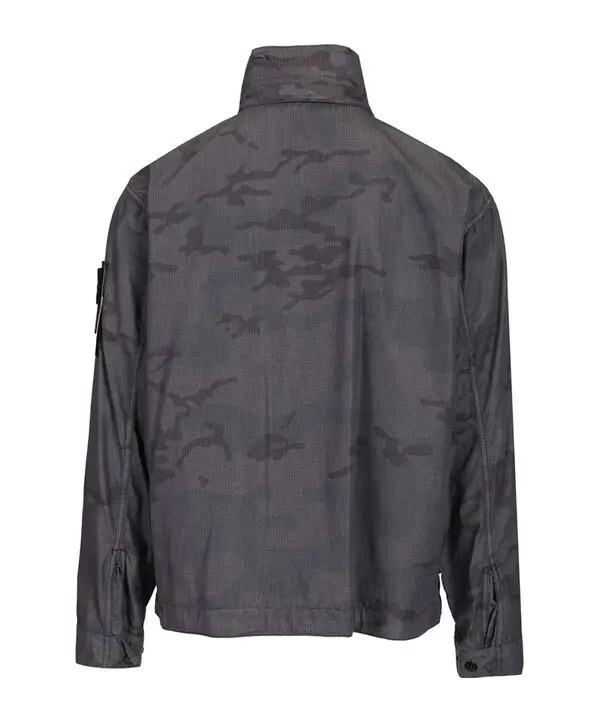 Stone Island Logo Patch Zip-up Jacket - Blue