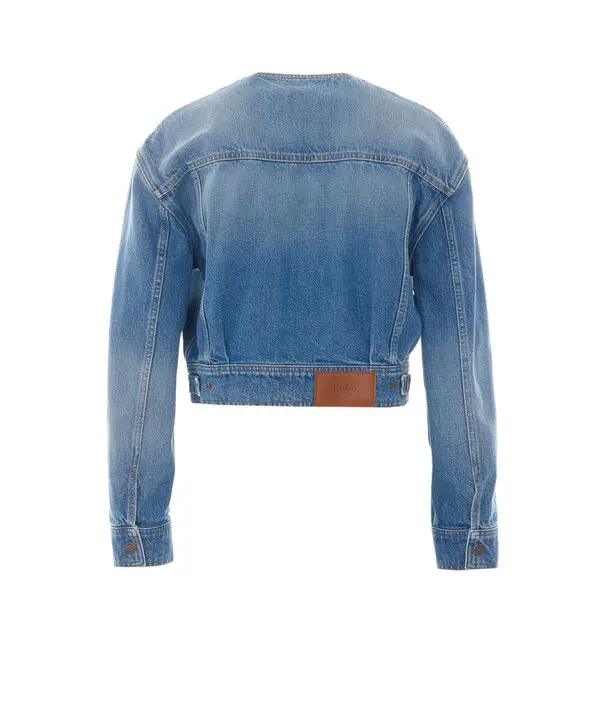 Chloé Cropped Collarless Denim Jacket - Light Blue