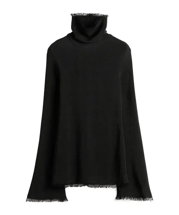 TOTEME Long Sleeve High Neck Top With Frayed Edges